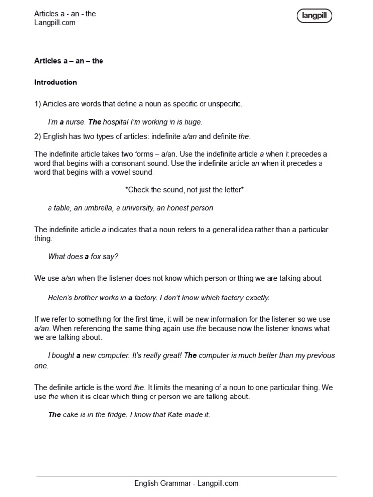 Understanding Articles and Demonstratives | PDF | English Grammar ...