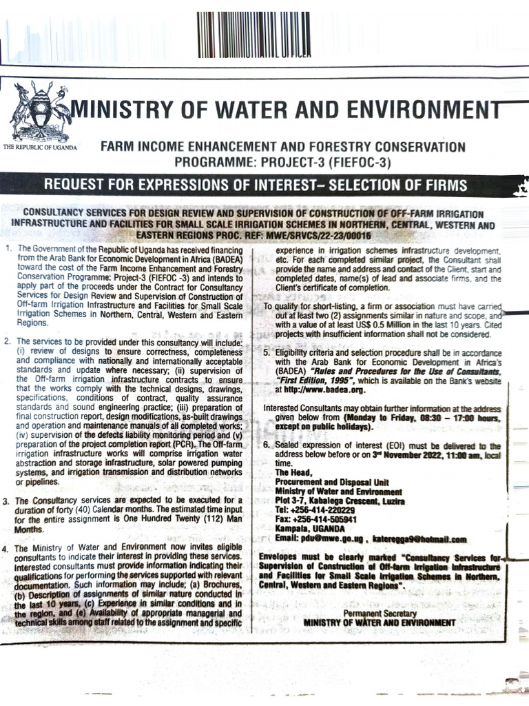 Uganda Off Farm Irrigation - NIT | PDF