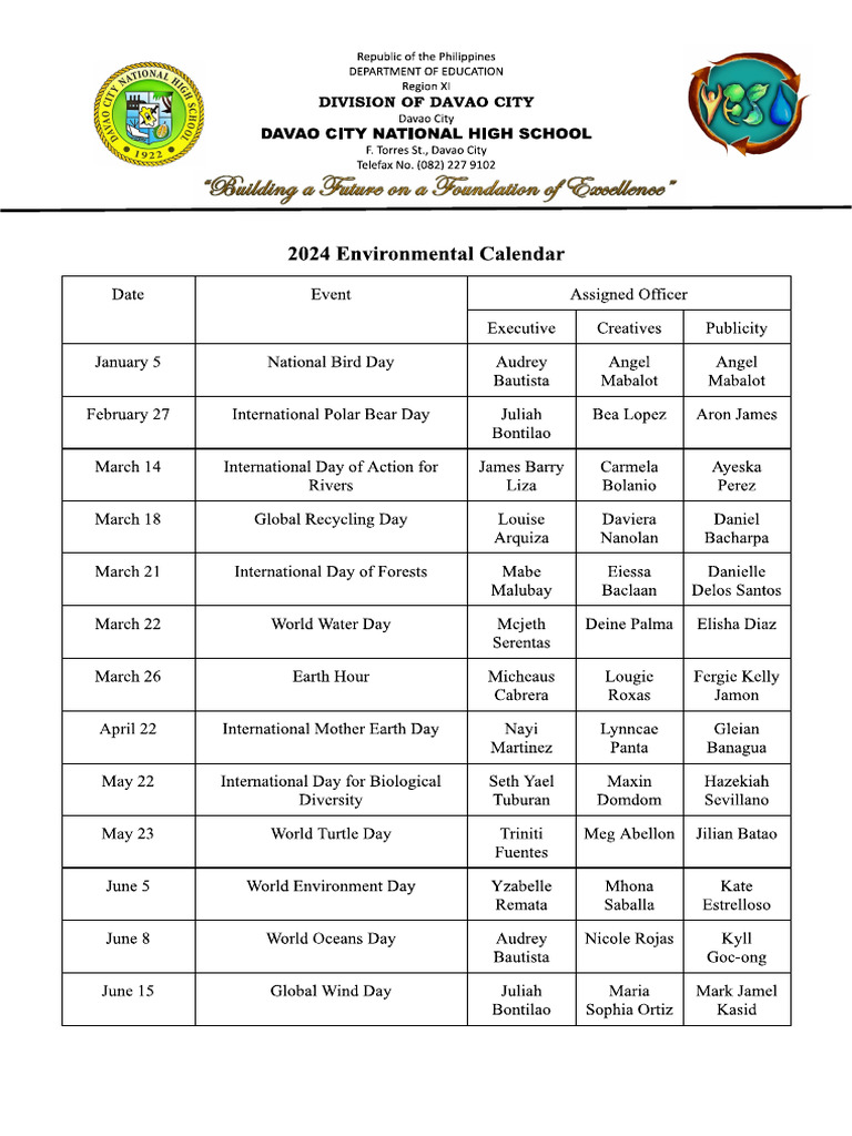 YES-O 2024 Environmental Calendar | PDF