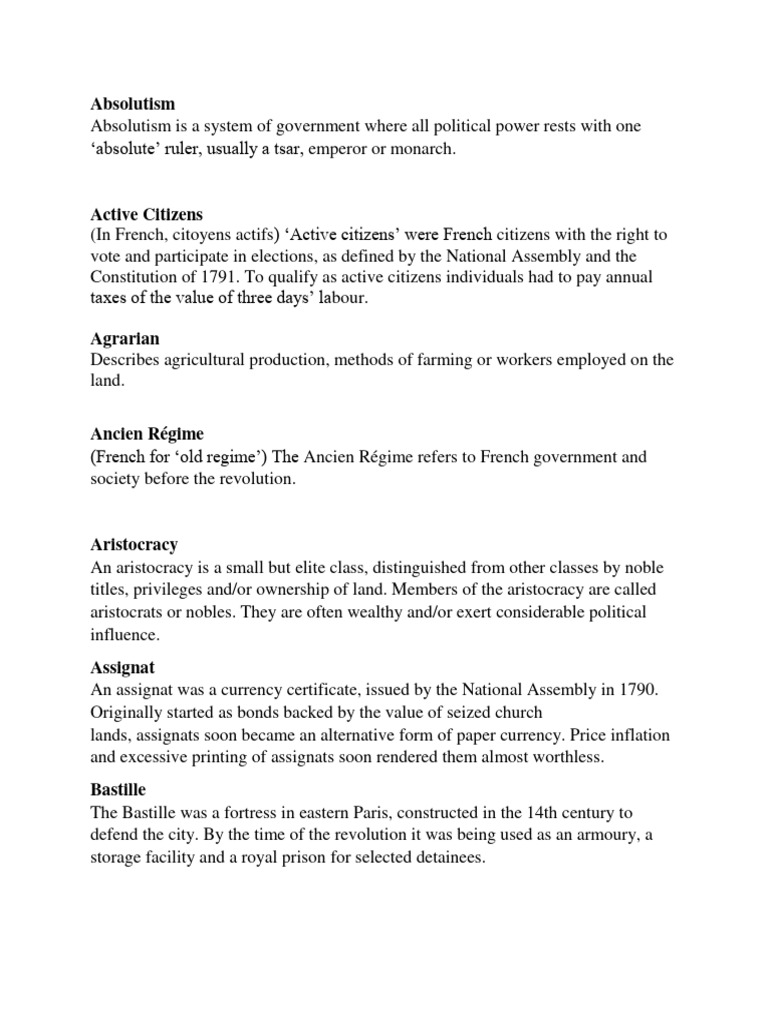 Glossary of French Revolution | PDF | French Revolution | Reign Of Terror