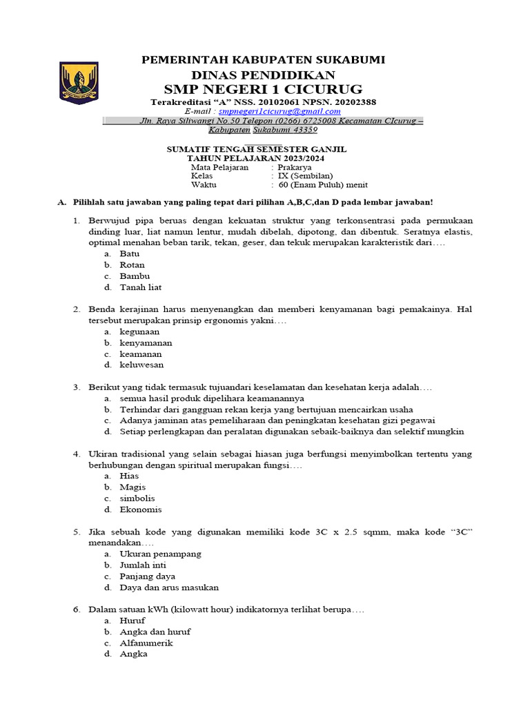 PTS PRAKARYA Kelas 9 SEMESTER GANJIL | PDF