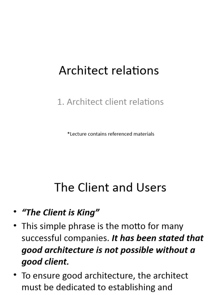 Architect-Client Relationship Essentials | PDF | Architect | Consultant