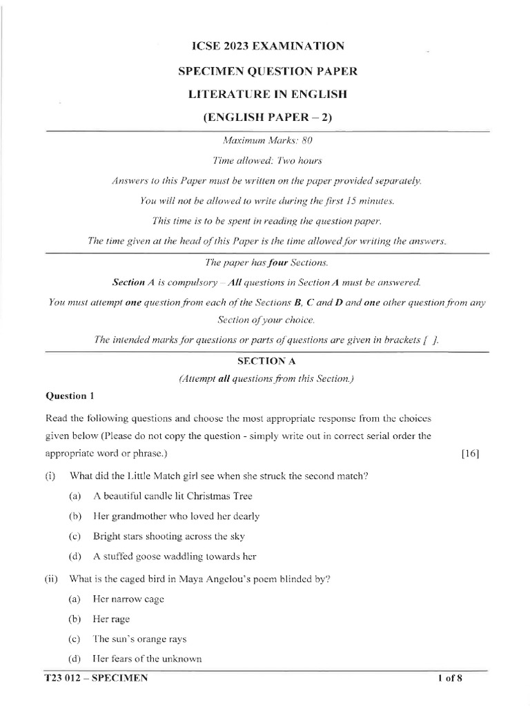 Icse 2023 Specimen Paper English 2 | PDF Icse 2023 Specimen Paper English 2 | PDF