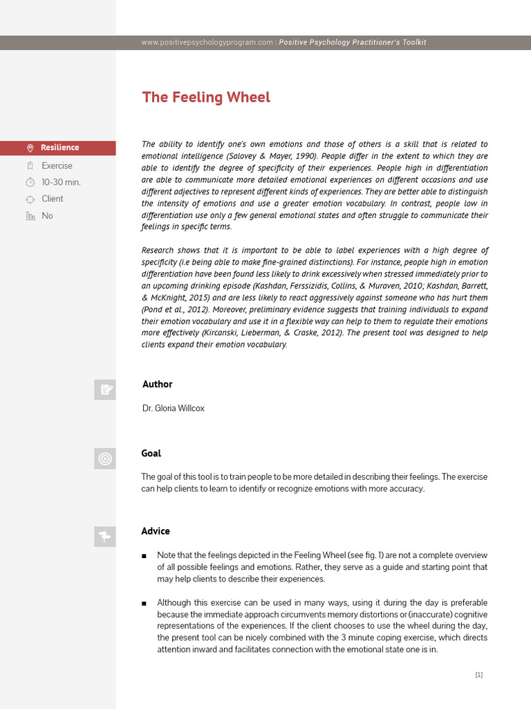 The Feeling Wheel Positive Psycology Program | PDF