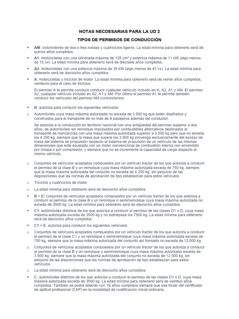 TIPOS DE PERMISOS DE CONDUCCIÓN | PDF | Licencia de conducir | Vehículos terrestres