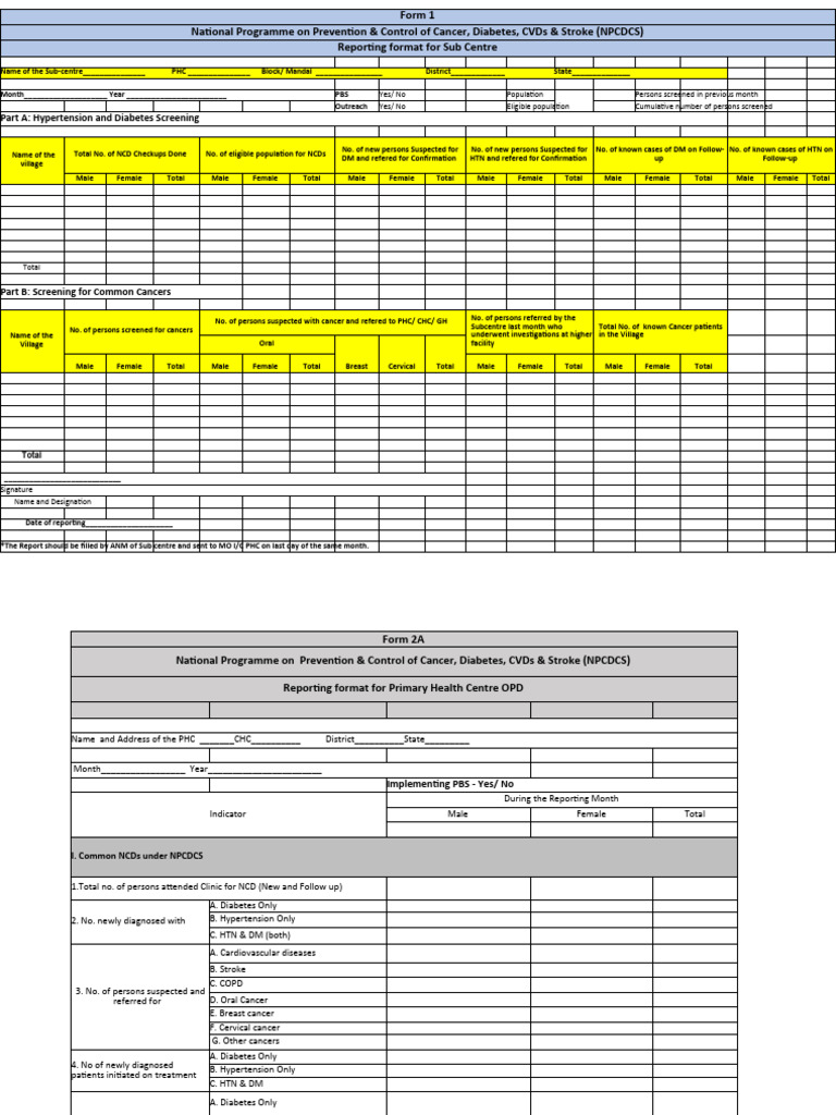 NP-NCD Reporting Format | Download Free PDF | Non Communicable Disease ...