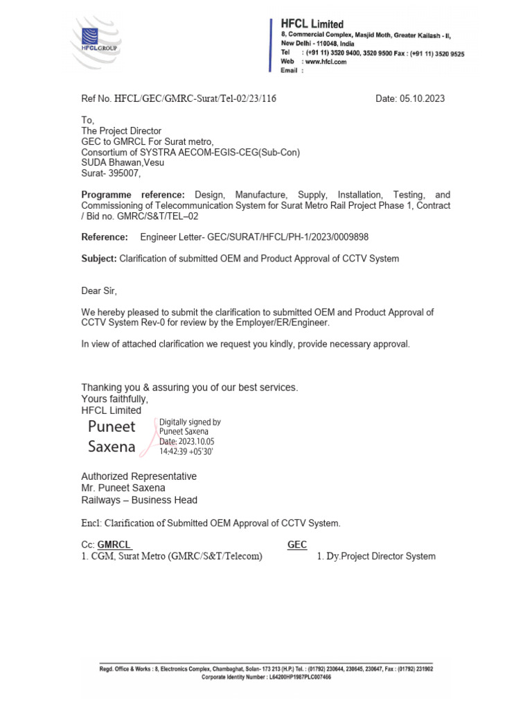 Respose To Clarification of OEM Approval CCTV System Rev - 00 (Print ... Respose To Clarification of OEM Approval CCTV System Rev - 00 (Print ...