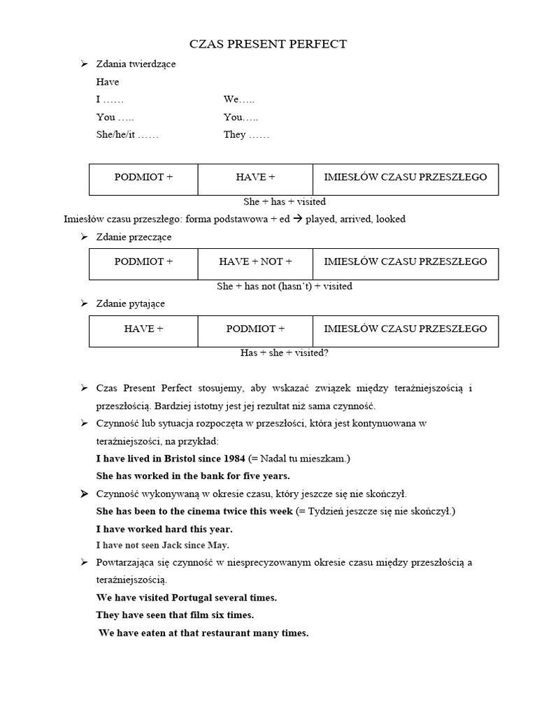 Czas Present Perfect | PDF