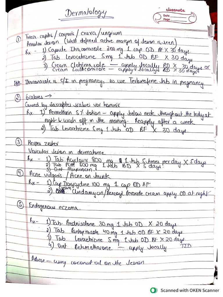 Dermatology Opd Notes | PDF