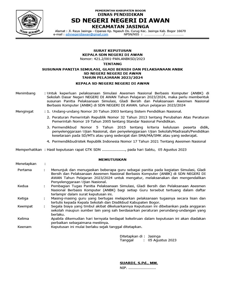 Contoh SK ANBK 2023 | PDF