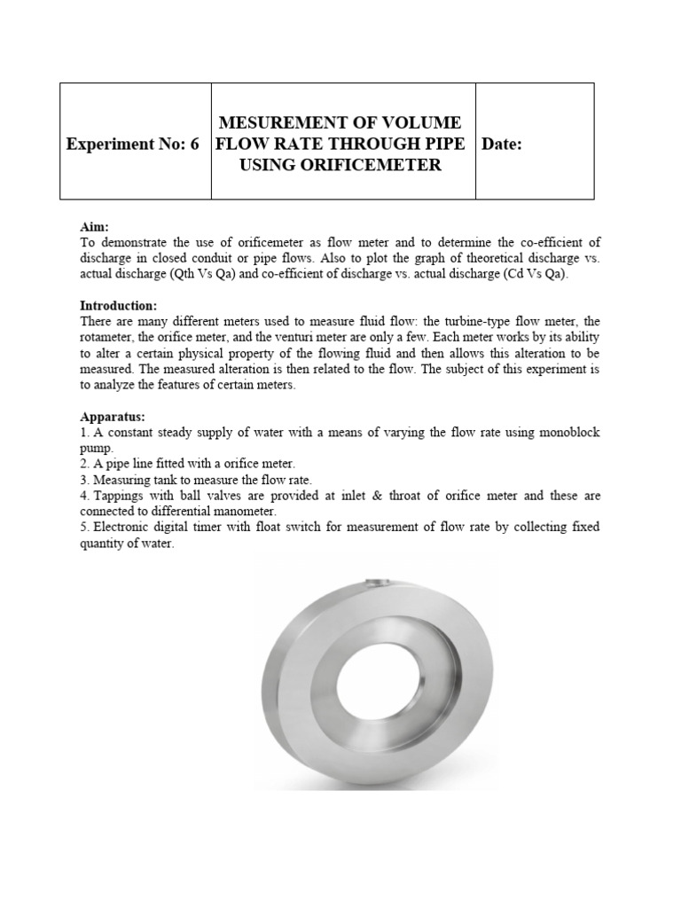6 Orifice Meter | PDF | Flow Measurement | Pump