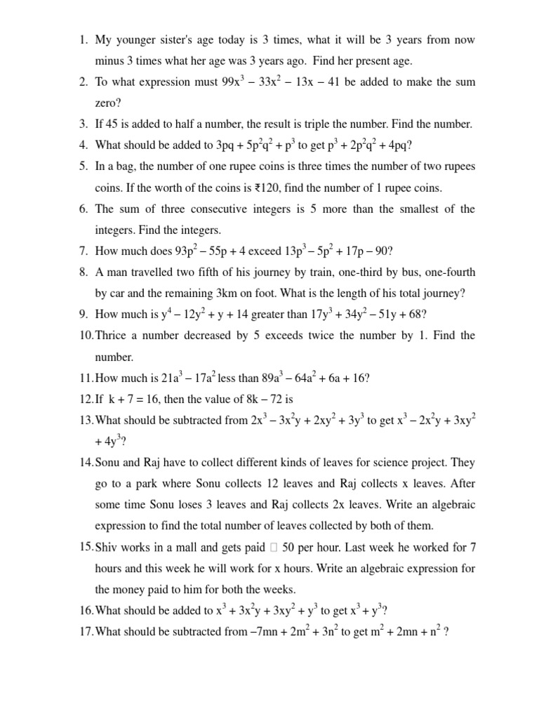Class Test - Simple Equation and Linear Equation - Class 7 | PDF