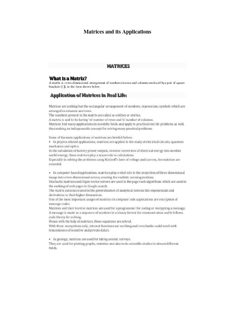 Matrices and Its Applications 4 | PDF