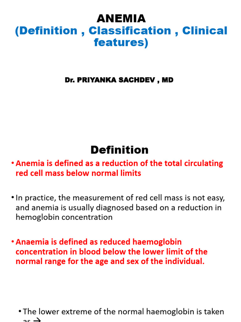 Anemia Overview by Dr. Priyanka Sachdev | PDF | Anemia | Red Blood Cell