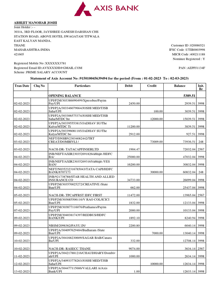 Axis Bank statement feb 23 to march 23 till date (2) | PDF