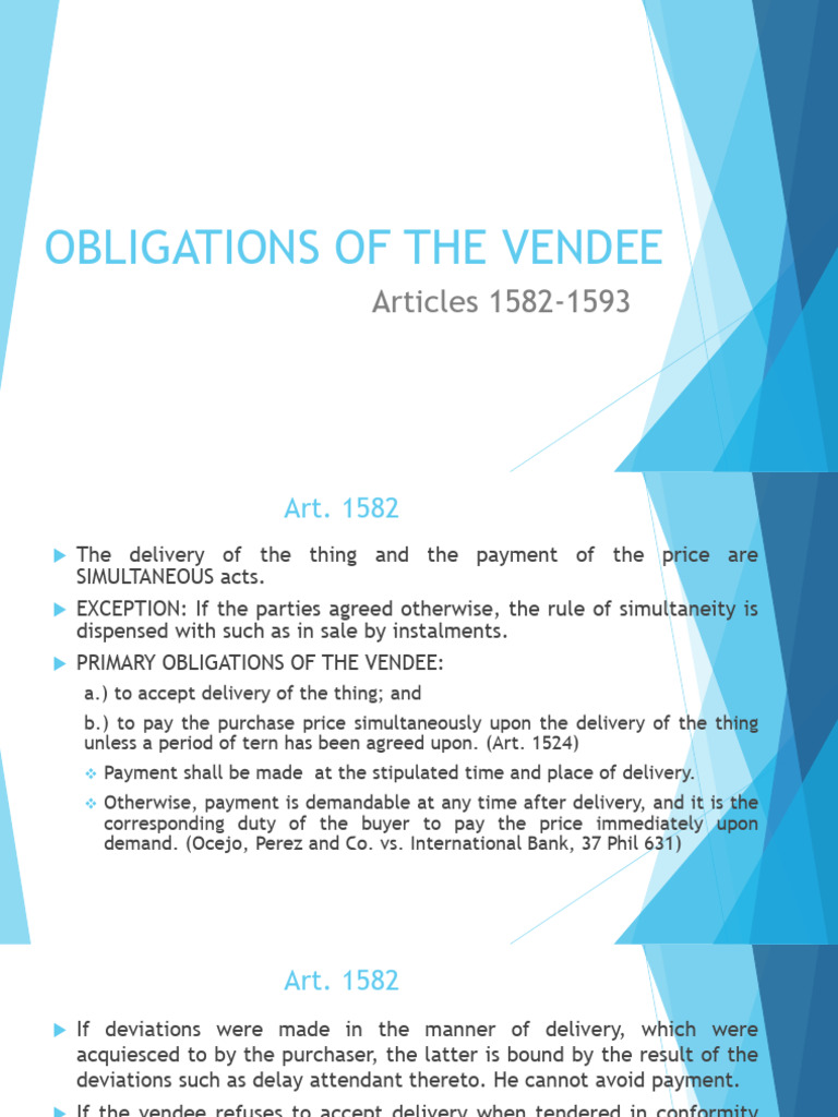 Vendee Obligations in Sales Contracts | PDF | Breach Of Contract ...