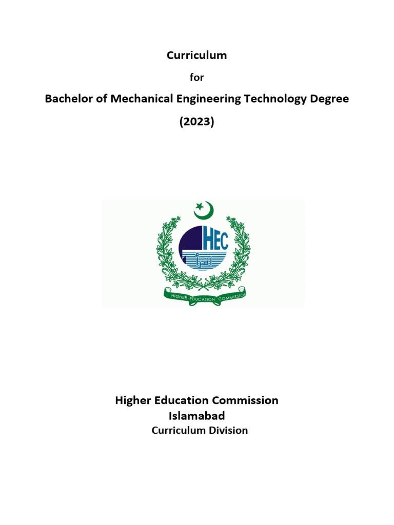 Curriculam for Bachelor of Mechanical Engineering Technology | PDF ...
