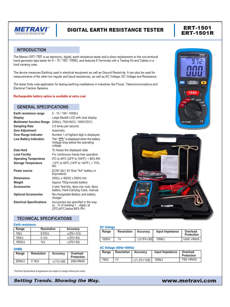 Metravi ERT 1501 ERT 1501R Digital Earth Resistance Tester Catalogue ...