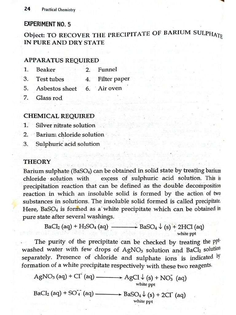 Preparation of Barium Sulphate in Pure and Dry State | PDF