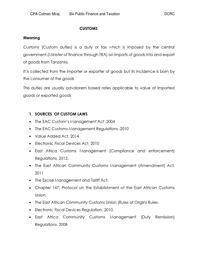 Custom Management Part 1 - 112740 | PDF | Taxes | Customs