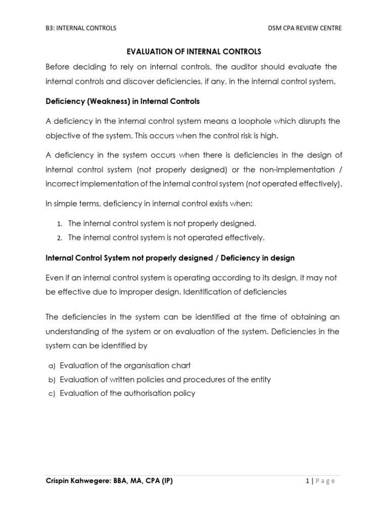 Evaluation of Internal Controls (1) v1 | PDF
