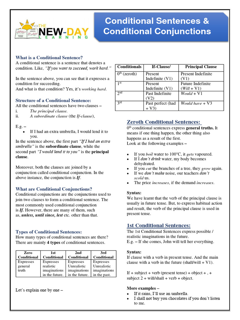 Conditional Sentence and Conditional Conjunctions | PDF | Verb | Clause