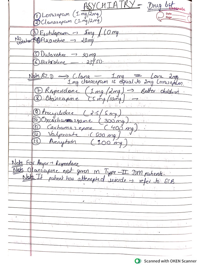 Psychiatry Opd Notes | PDF