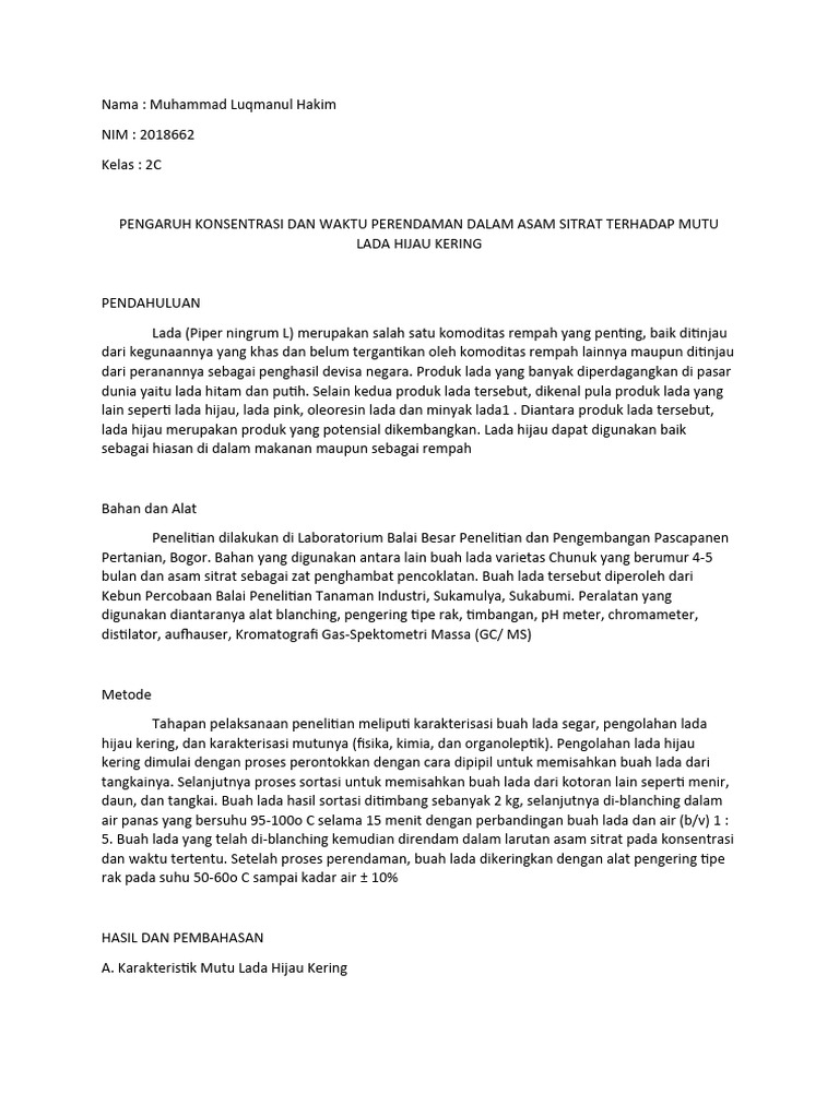 Muhammad Luqmanul Hakim - 2C - Resume Jurnal Asam Sitrat | PDF ...