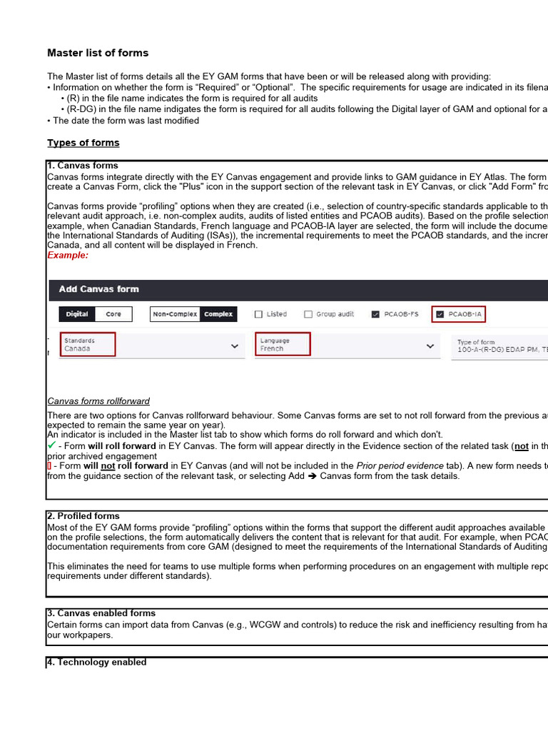 EY GAM Forms Master List Overview | PDF | Audit | Business