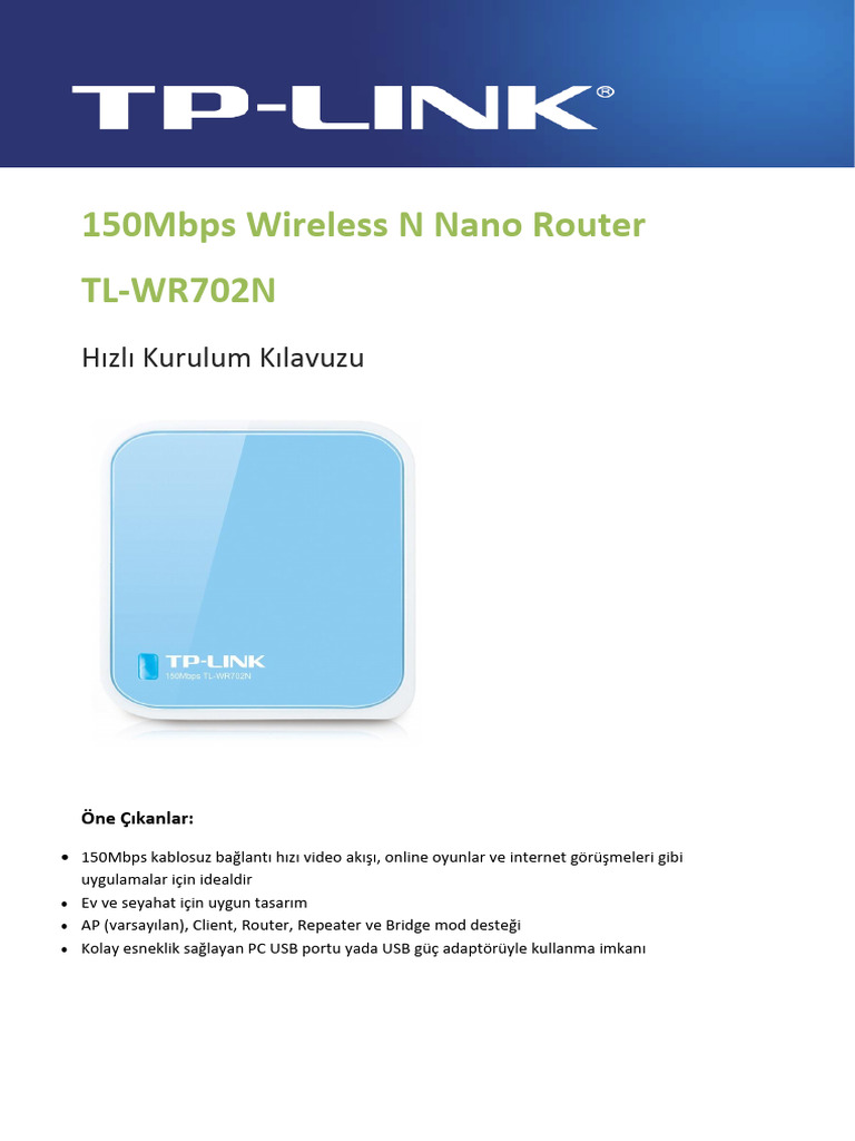 Tp Link Tl Wr702n Hızlı Kurulum Kılavuzu Pdf