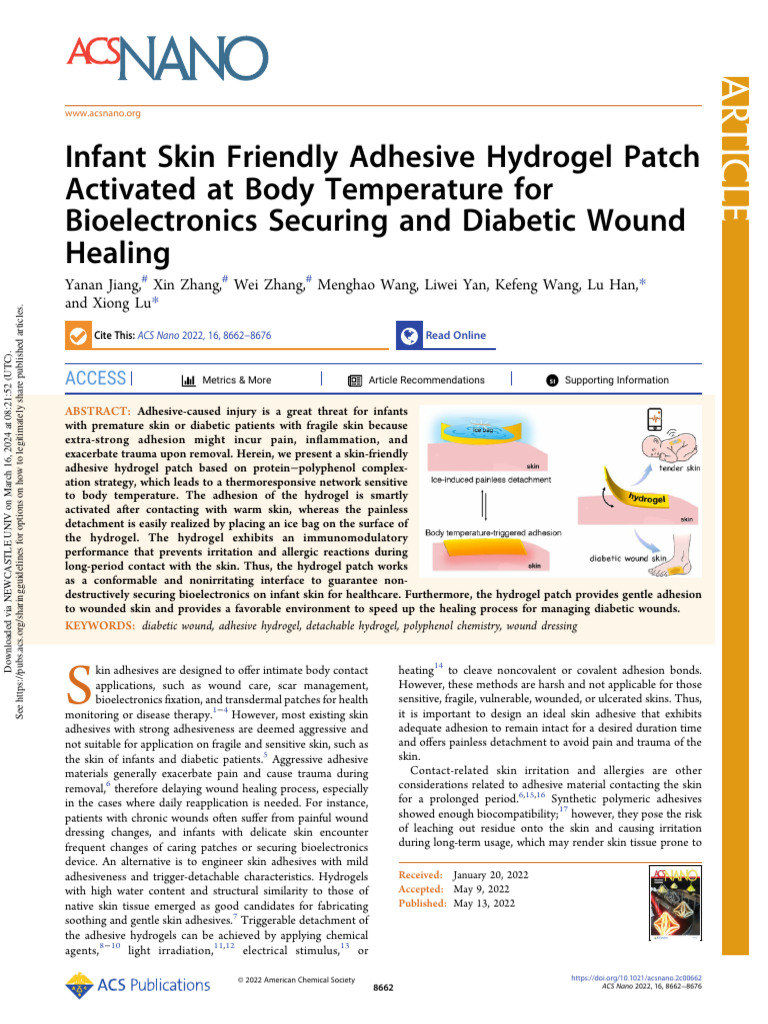 Jiang Et Al 2022 Infant Skin Friendly Adhesive Hydrogel Patch Activated ...