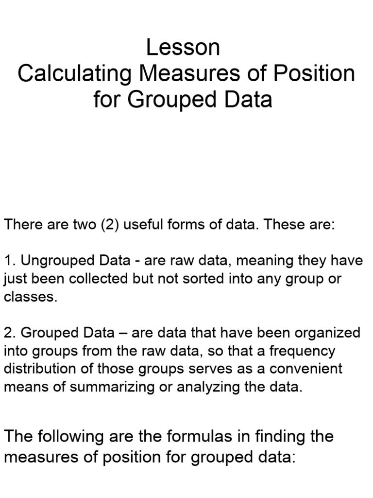 Measures of Position for Grouped Data | PDF | Career & Growth | Science ...