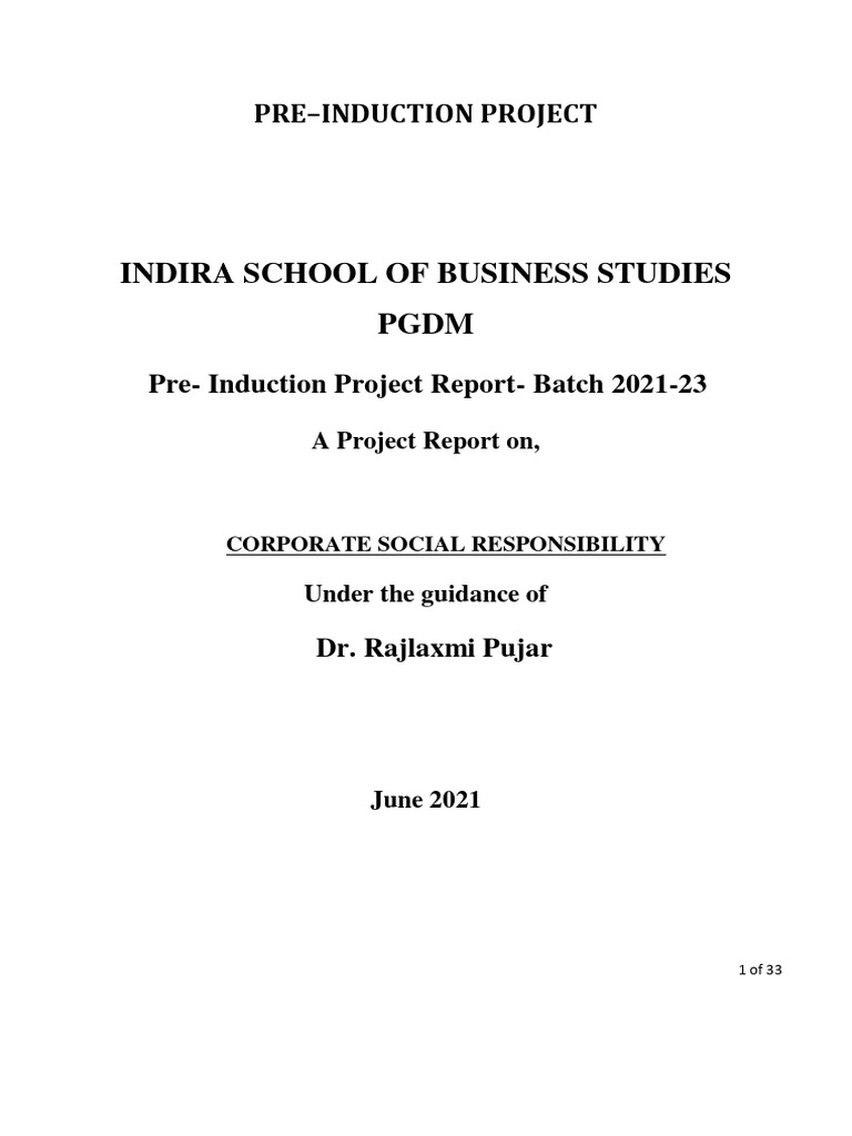 Corporate Social Responsibility Project Report | PDF | Corporate Social ...