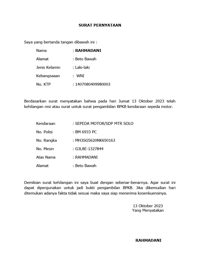 SURAT KEHILANGAN RESI | PDF