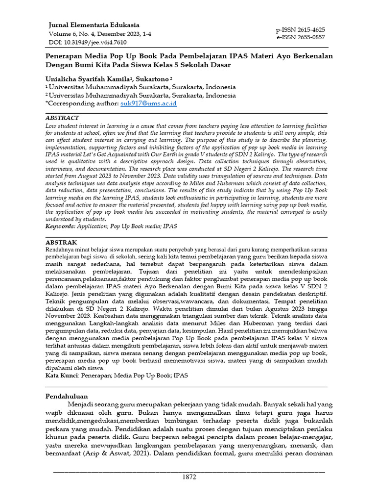 Penerapan Media Pop Up Book Pada Pembelajaran IPAS Materi Ayo ...