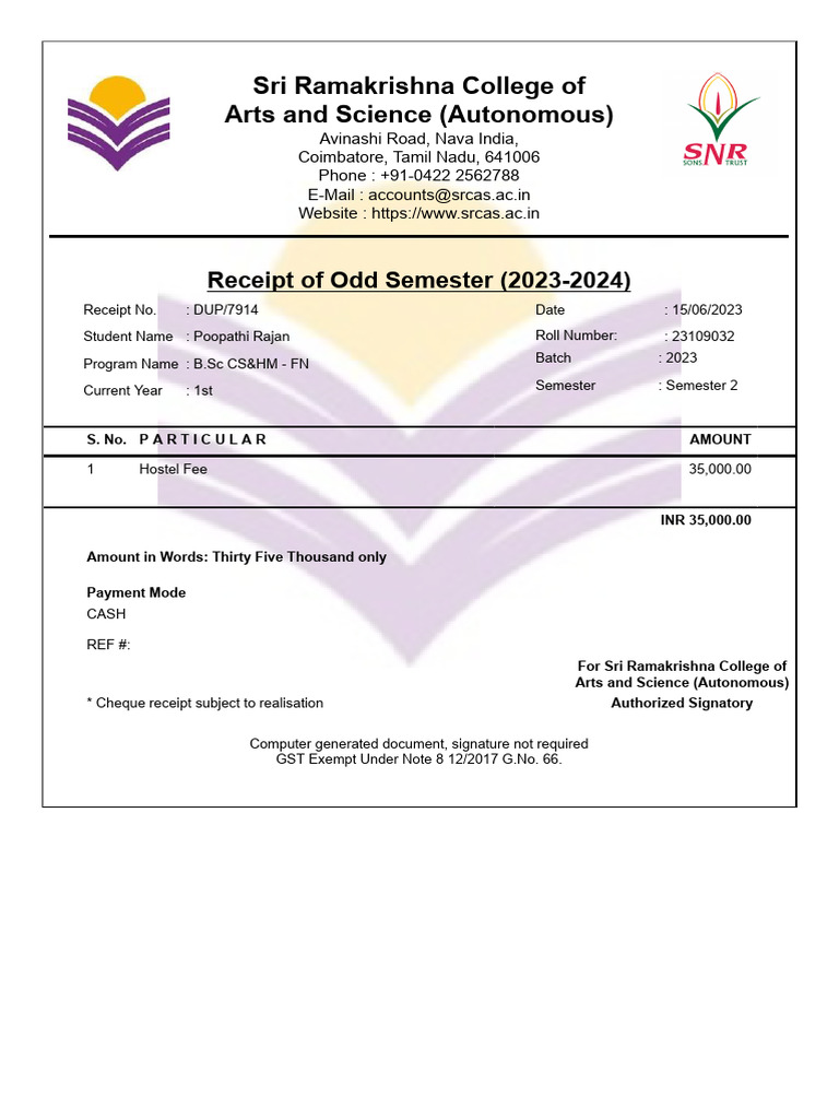 College Fee Receipt | PDF
