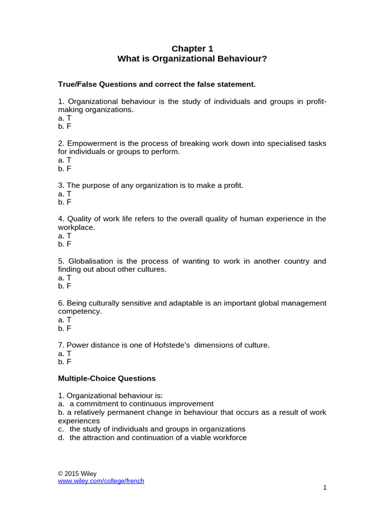 CHAPTER 1 Assignment | PDF | Organizational Behavior | Human Resources