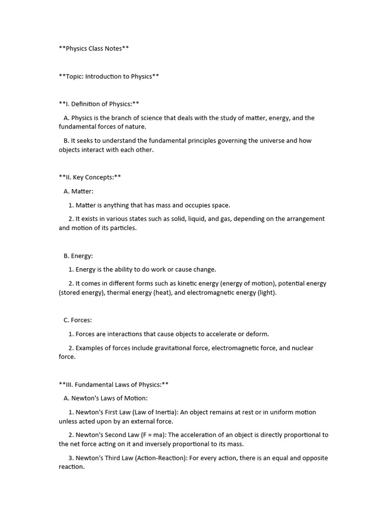Physics Notes | PDF | Force | Newton's Laws Of Motion Physics Notes | PDF | Force | Newton's Laws Of Motion