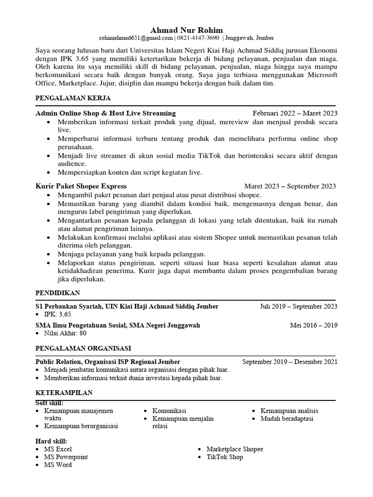 CV Ats Rohim New | PDF