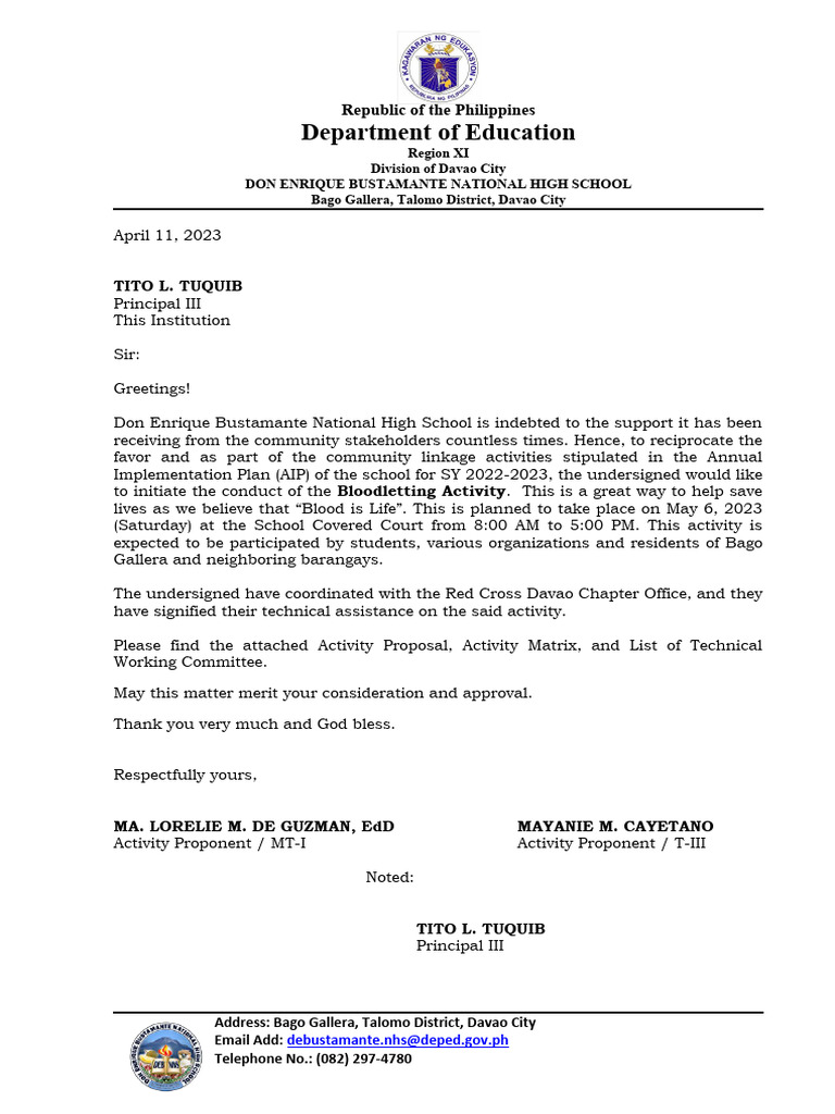 Blood Letting Proposal | PDF | Blood Donation | Body Fluids