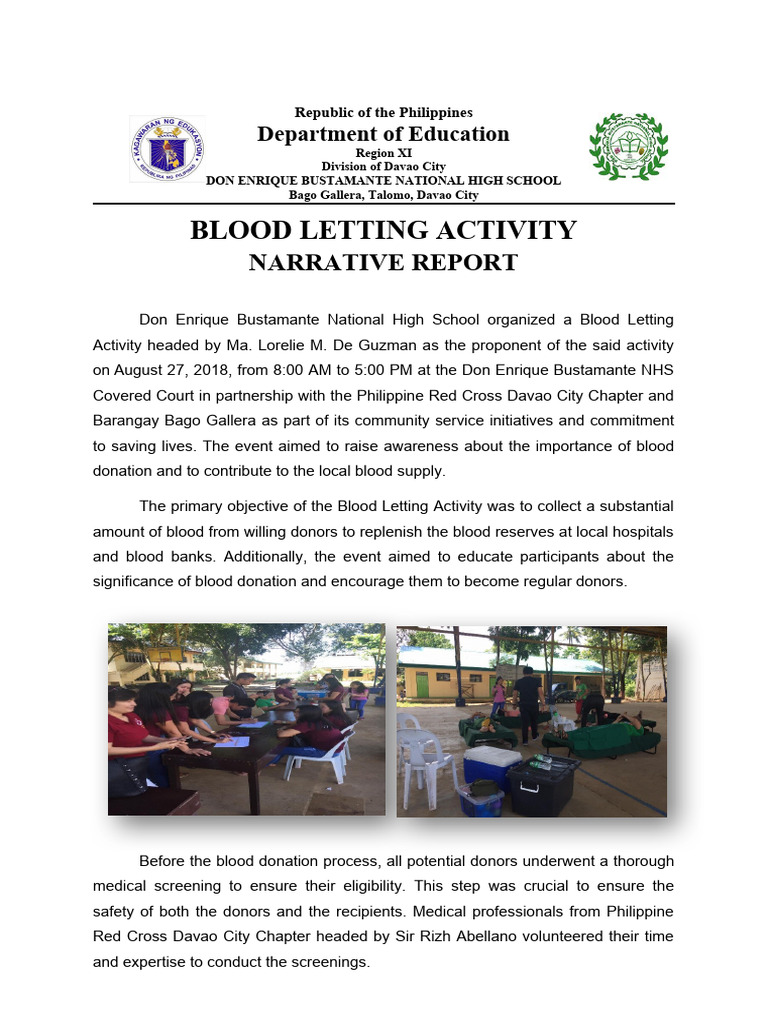 BLOOD LETTING Narrative Report | PDF | Blood Donation | Health Care