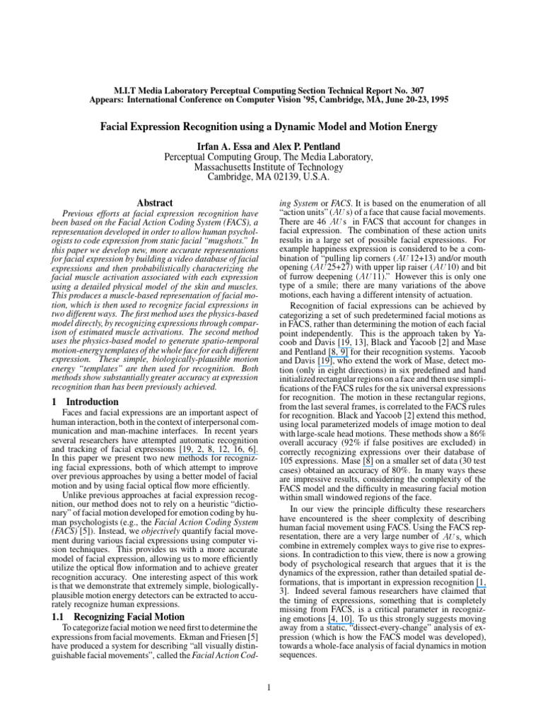 Facial Expression Recognition Using A Dy | PDF