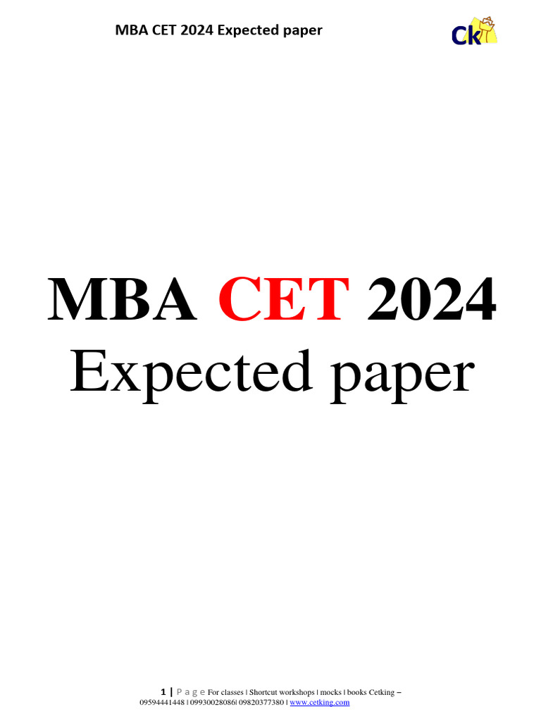 CET Expected Paper MAH MBA CET 2024 Full 2 | PDF | Academic Degree