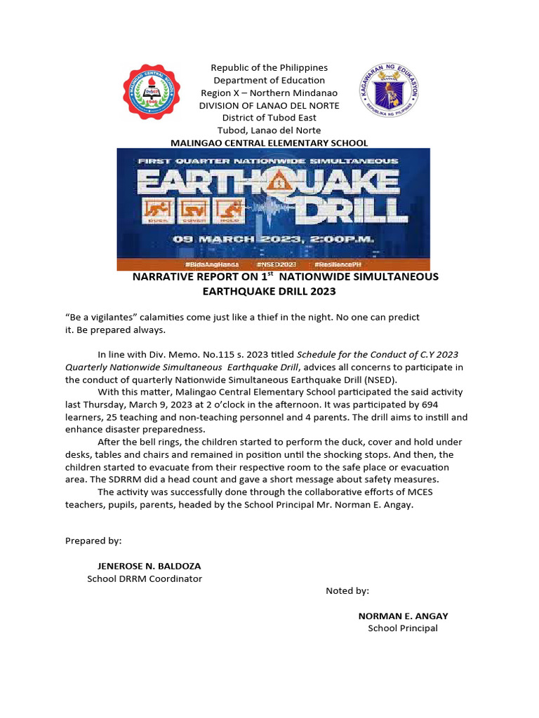 Nationwide Earthquake Drill Report 2023 | PDF | Disasters