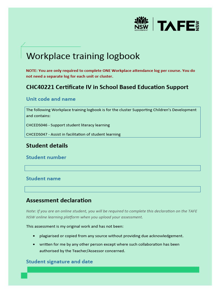 CHC40221 Workplace Logbook | PDF | Supervisor