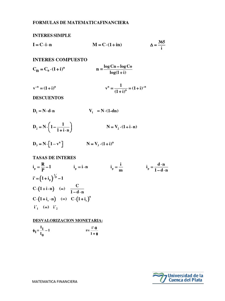 Resumen de Formulas Mat - Fciera 2024 | PDF | Contabilidad financiera ...