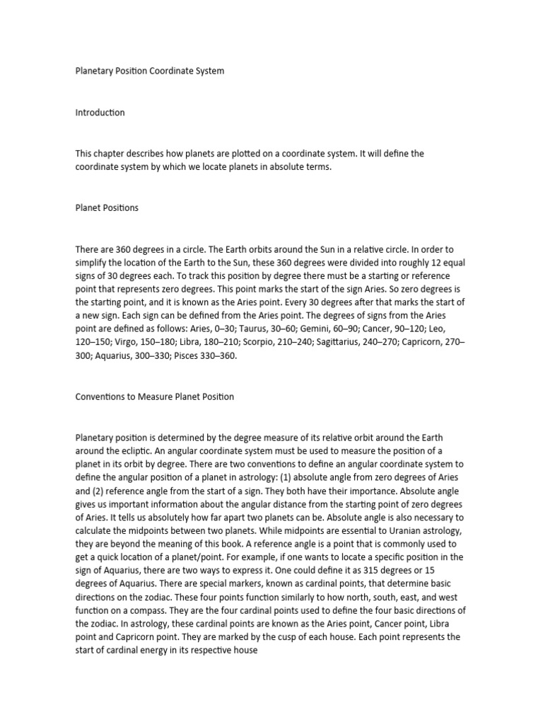 Planetary Position Coordinate System | PDF