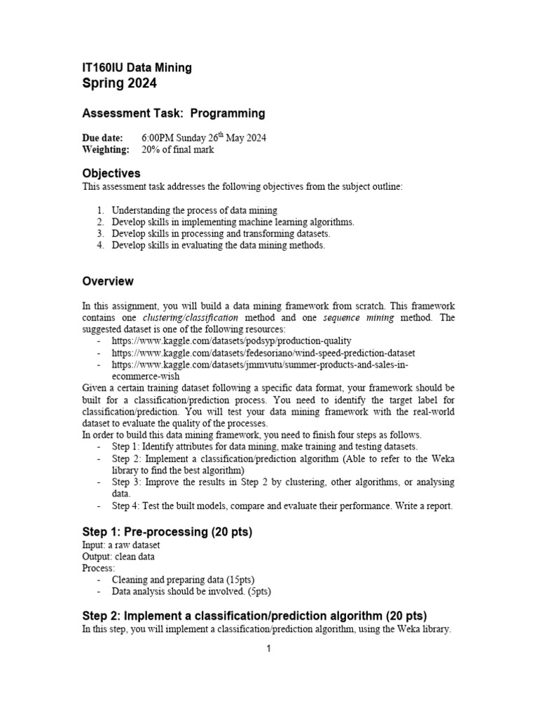 Project Assignment.2024 | PDF | Data Mining | Statistical Classification