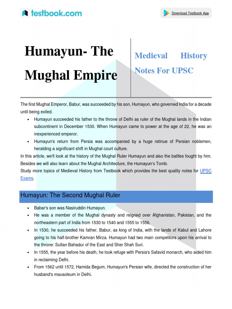 Humayun Medieval History Notes for Upsc 9a9ae6f2 | PDF | Mughal Empire