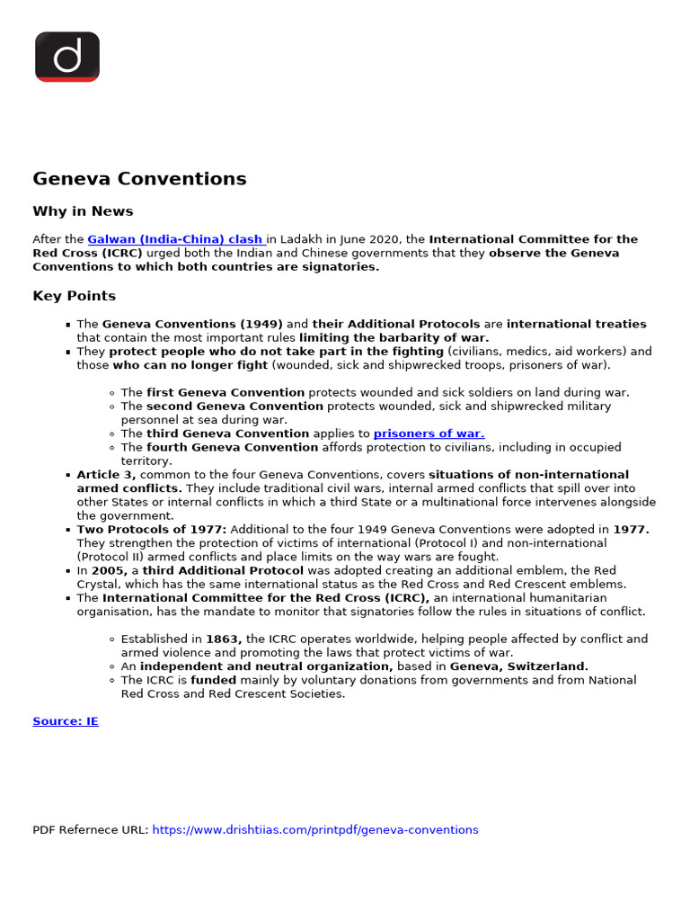 Geneva Conventions: Why in News | Download Free PDF | Geneva Conventions | International ...